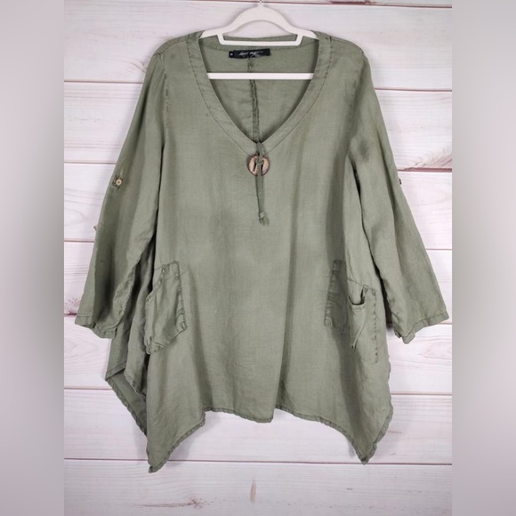 Dance In Paris | Tops | Dance In Paris S Tunic Womans Green Linen Ramie ...